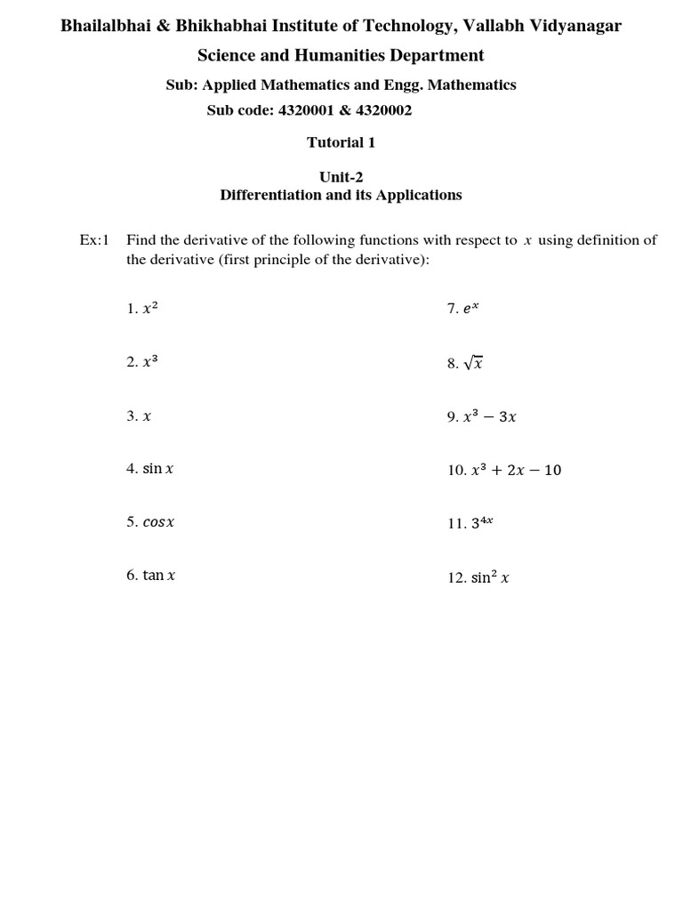 Differentiation and Its Applications Tutorial 4320001 4320002 | PDF ...