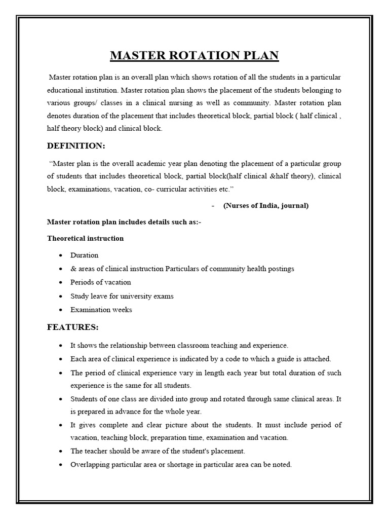 Master Rotation Plan | PDF | Nursing | Teachers