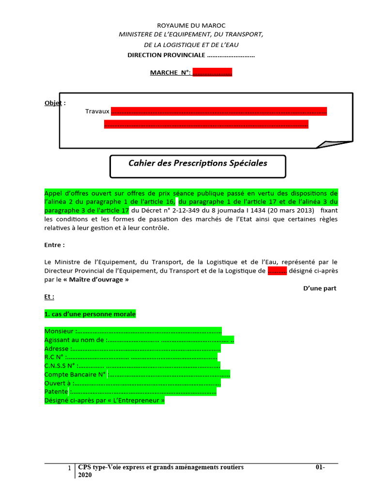 CPS Type - Travaux Routiers Voies Express Et Grands Aménagements ...