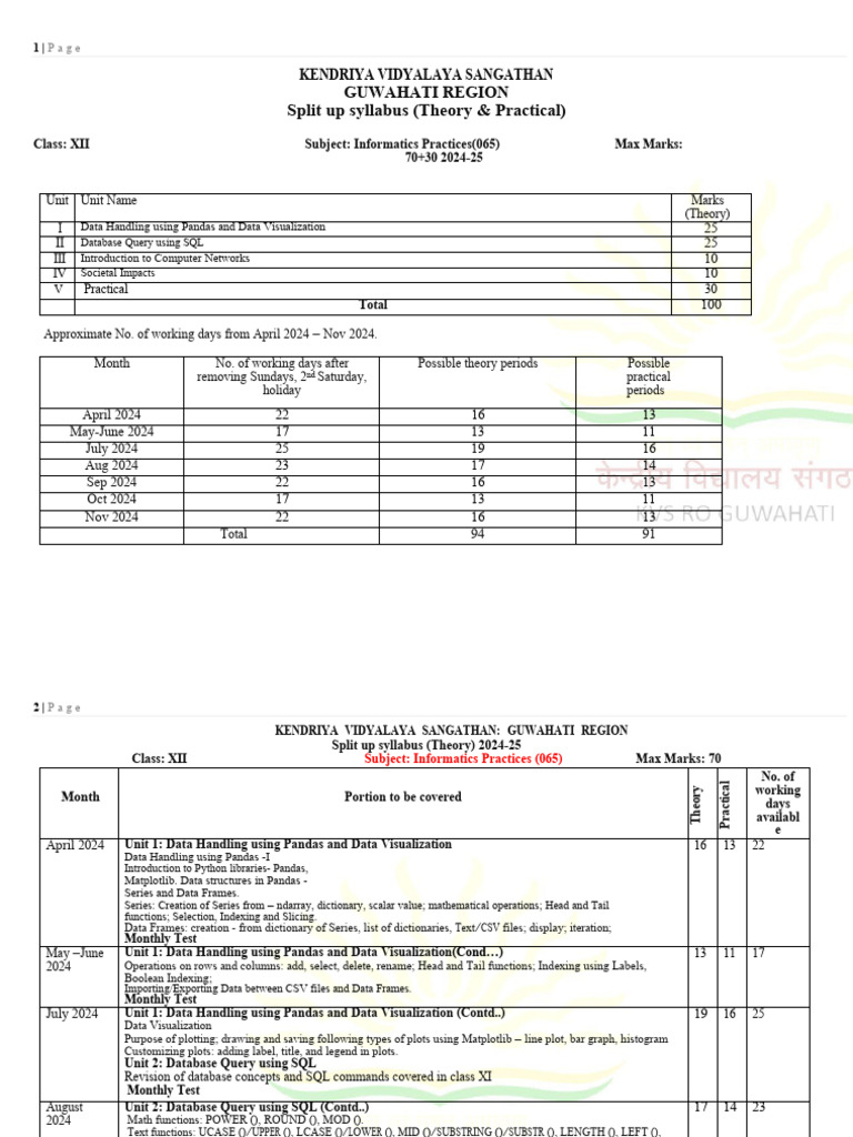 NareN Split Up Syllabus Class XII - IP 2024-25 | PDF | World Wide Web | Internet & Web
