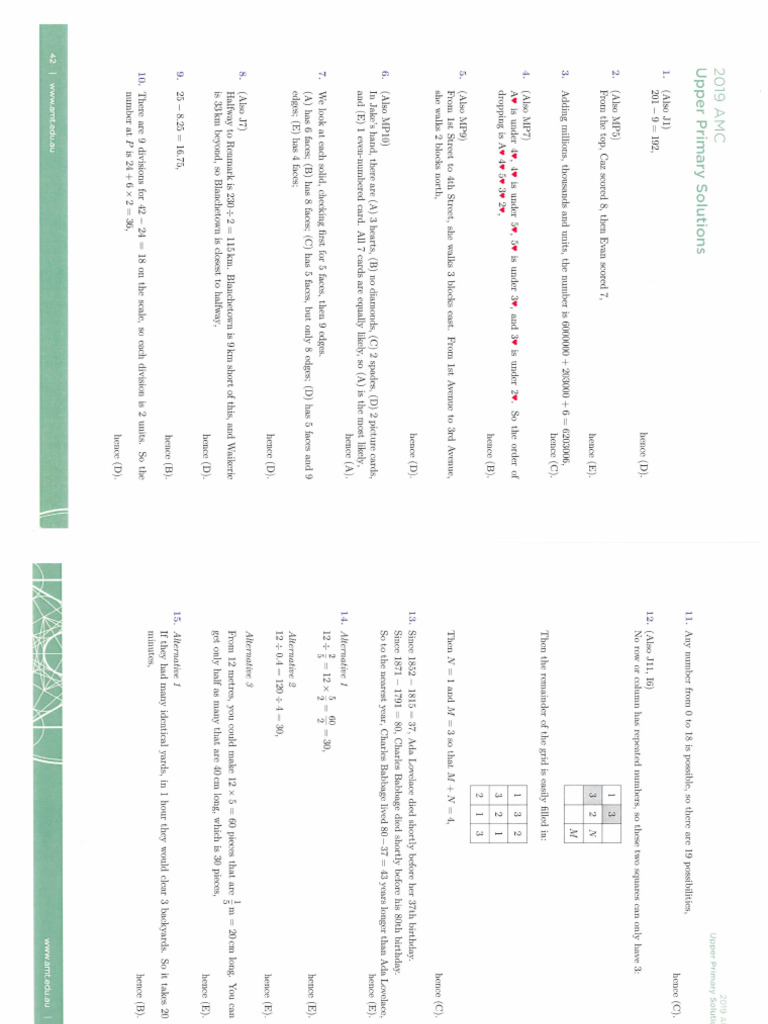 Amc Upper Primary 2019 Solutions | PDF