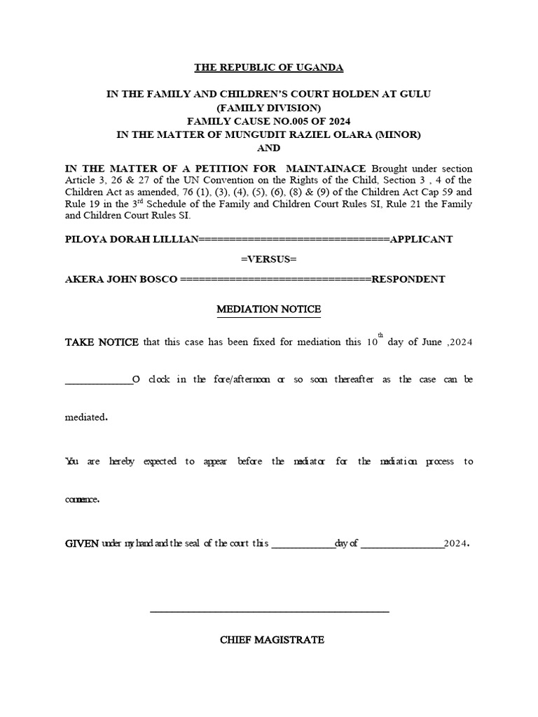 Family Court Mediation Notice | PDF | Finance & Money Management | Law