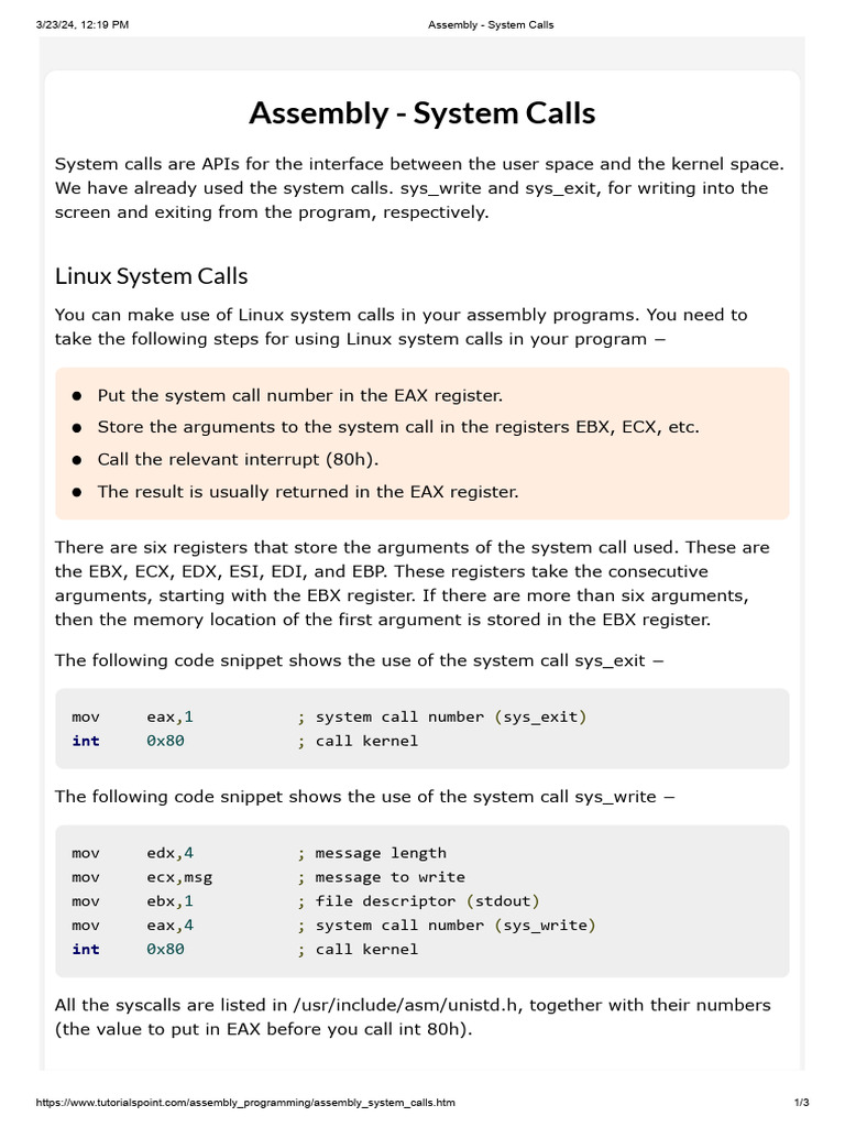 Assembly - System Calls | PDF | System Software | Software