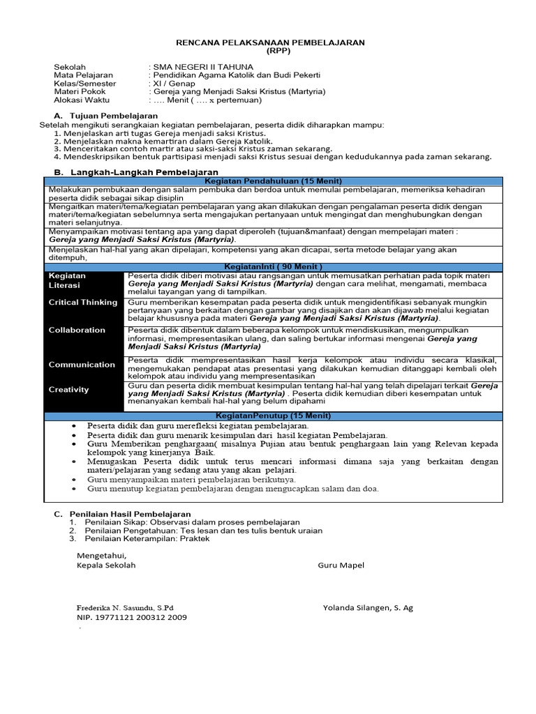 11 RPP 1 Lembar Agama Katolik Kelas 11 Semester 2-www - Kherysuryawan.id | PDF