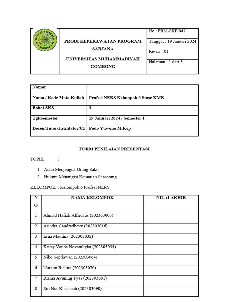 FORM NOTULEN KKI KMB, Askep | PDF