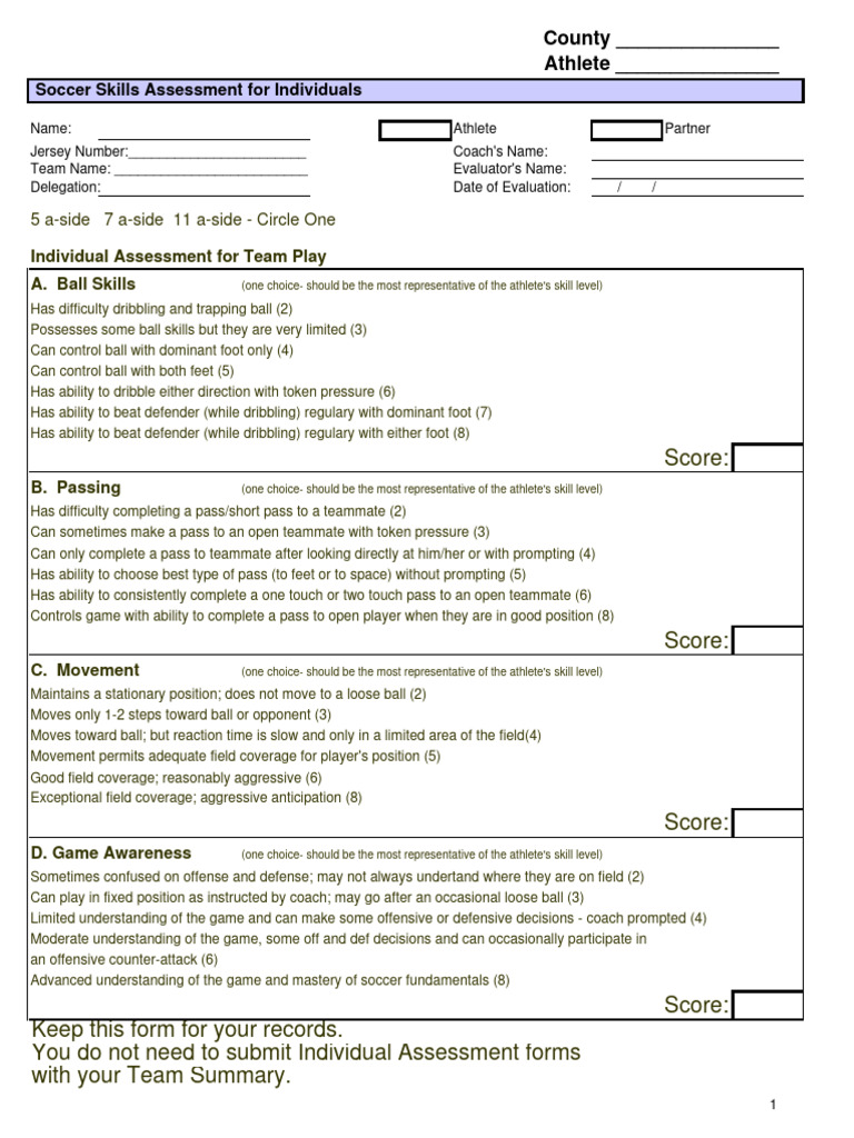 Competition - Soccer Skills Assessment For Individuals | PDF | Defender ...