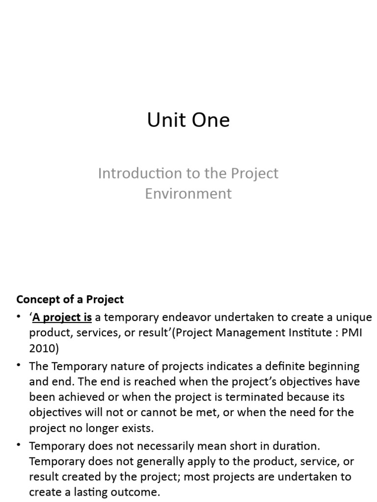 Unit One - Introduction To The Project Environment | PDF | Project ...
