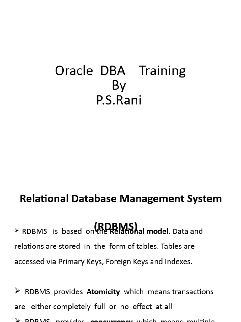 Oracle DBA Training | PDF | Relational Database | Databases Oracle DBA Training | PDF | Relational Database | Databases
