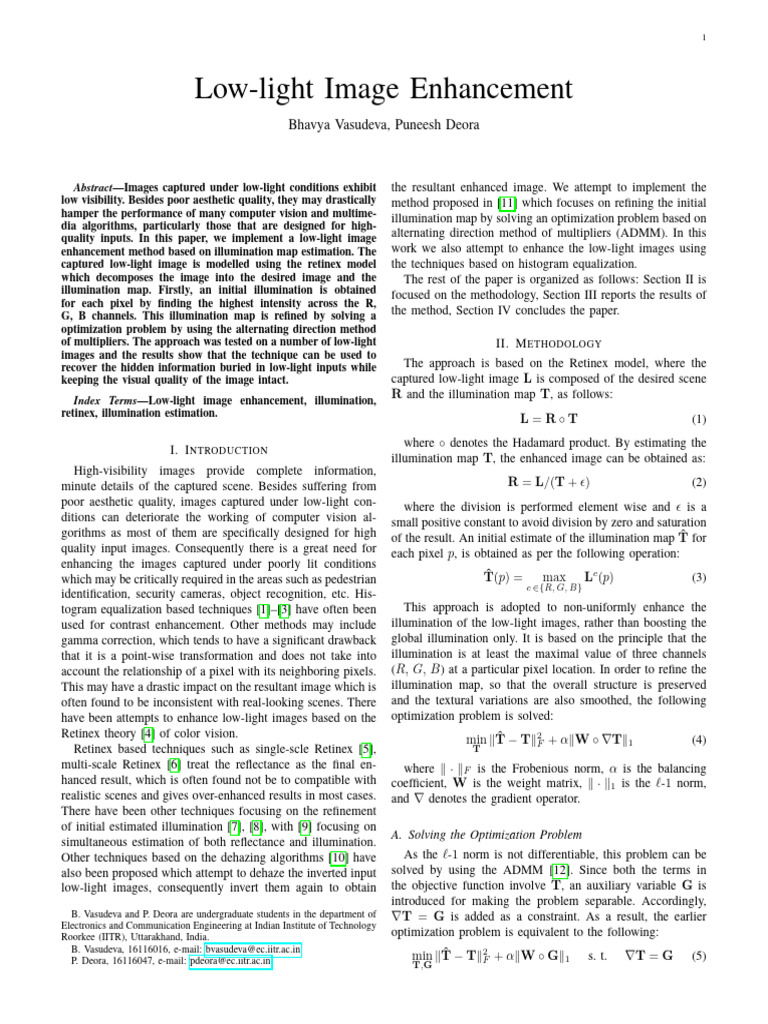 Low-Light Image Enhancement Techniques | PDF | Matrix (Mathematics ...
