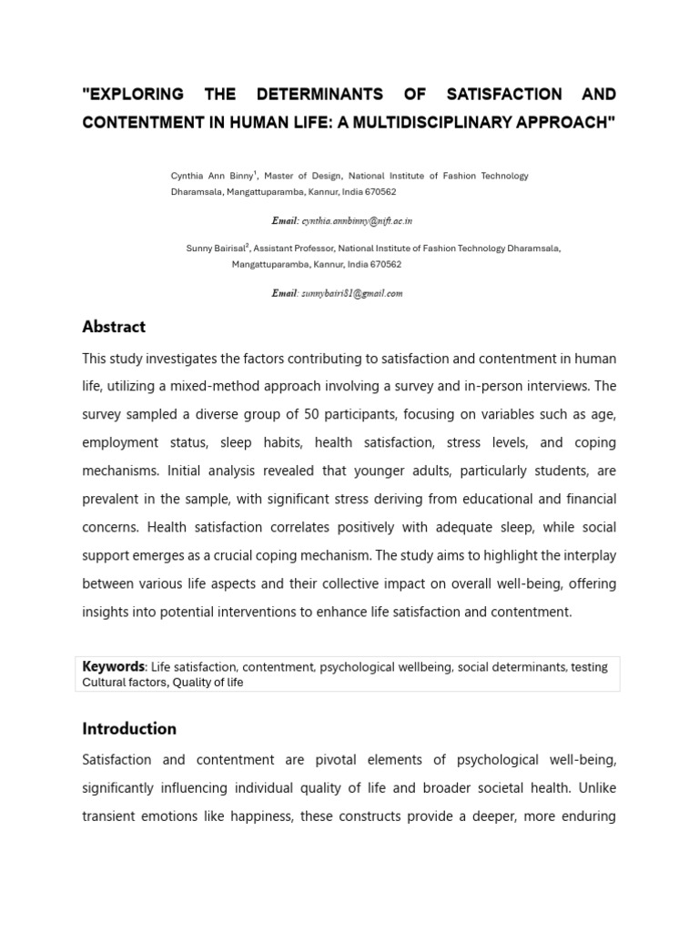 Exploring The Determinants of Satisfaction and Contentment in Human ...