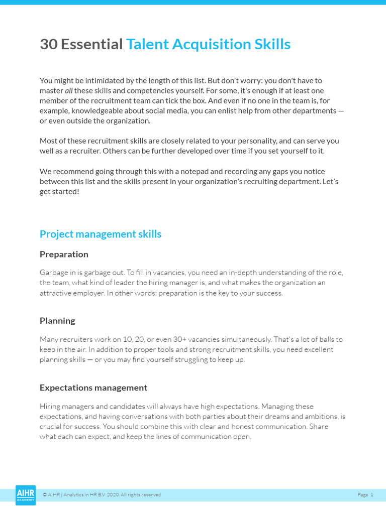 30 Essential Talent Acquisition Skills | PDF | Recruitment | Analytics