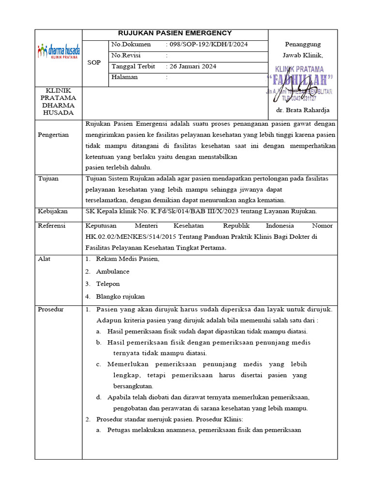 Sop Rujukan Pasien Emergensi | PDF | Hukum