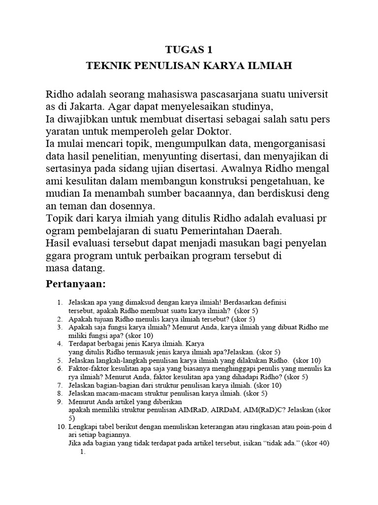 Tugas 1.docx Teknik Penulisan Karya Ilmiah | PDF