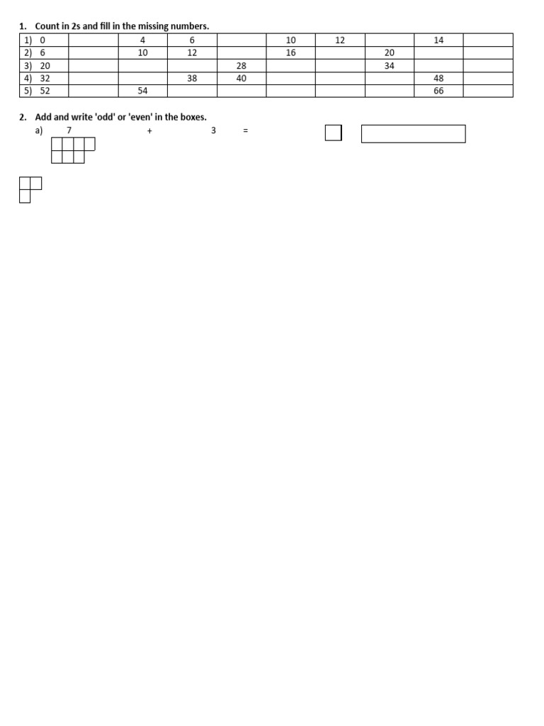 Count in 2s and Fill in The Missing Numbers | PDF