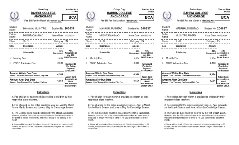BCA Fee Slip 200637 117909 10022024 | PDF | Payments | Service Industries