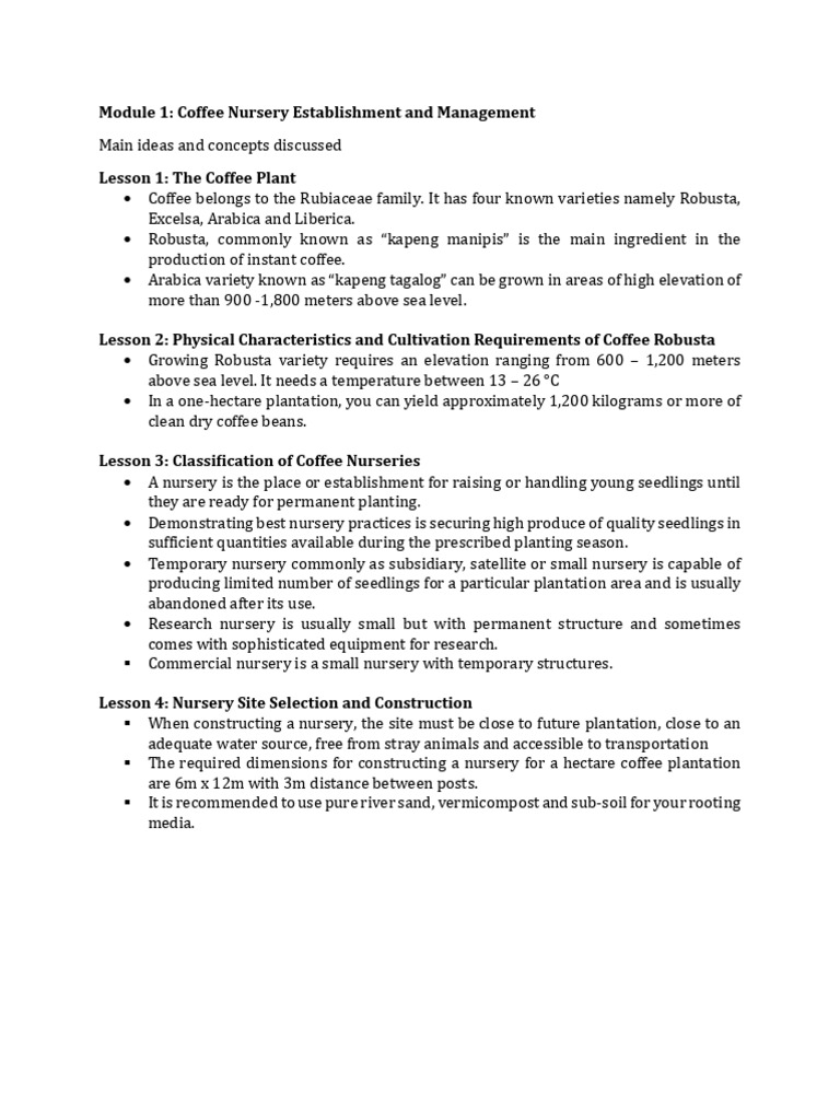 Module 1 - Coffee Nursery Establishment and Management | PDF