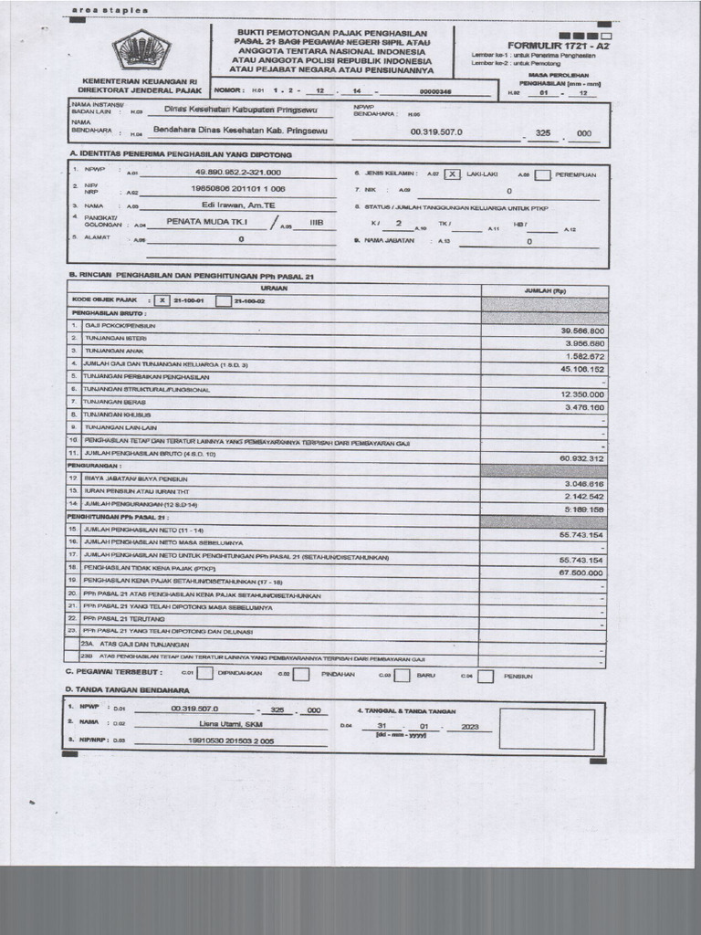 Potongan Pajak PNS | PDF