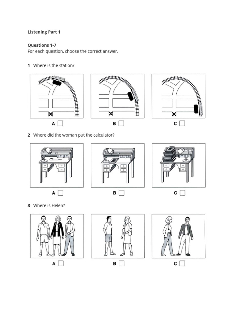 For Each Question, Choose The Correct Answer.: Listening Part 1 Questions 1-7 | PDF