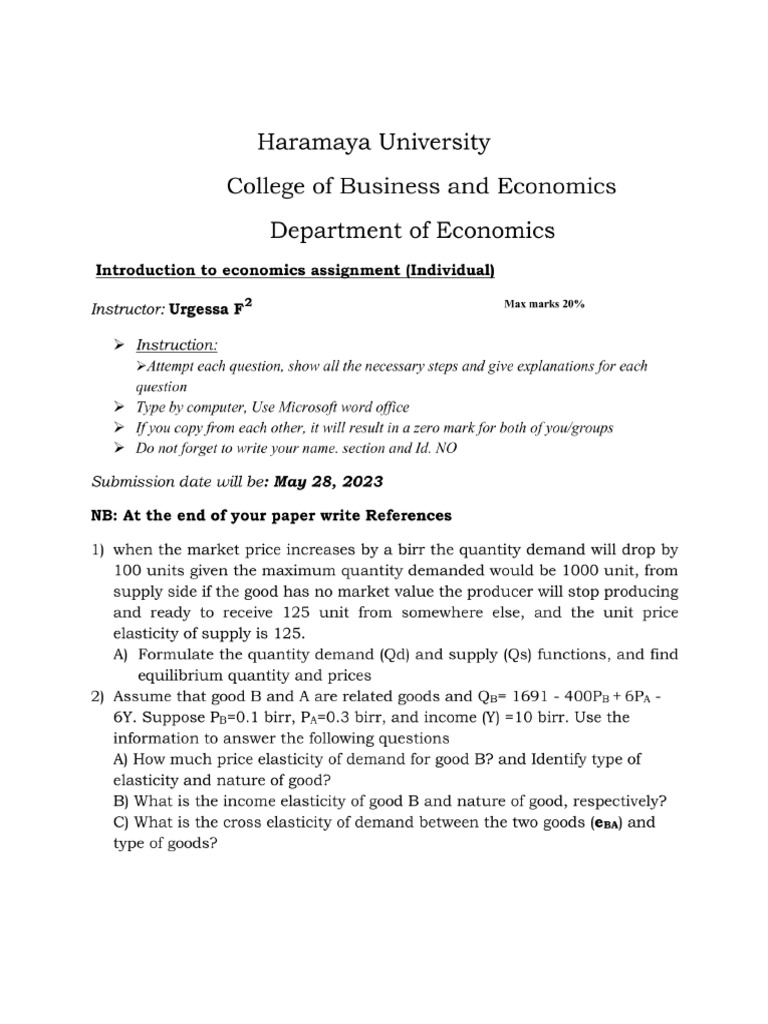Introduction To Economics Assignment Econ 1011 | PDF