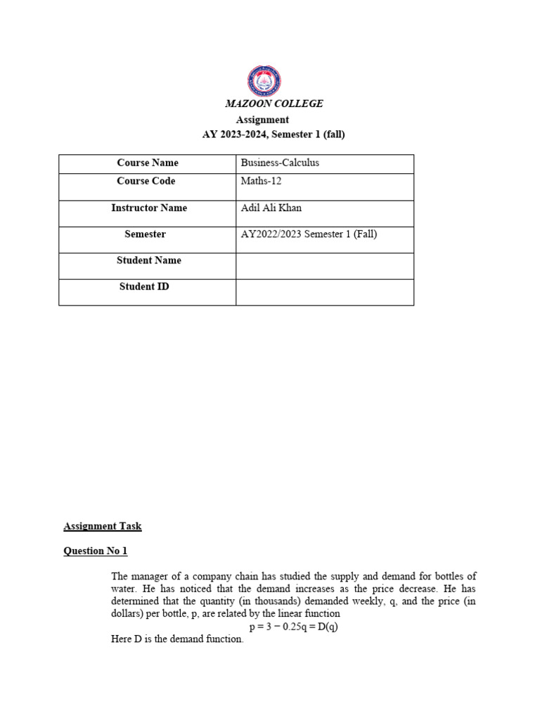 Assignment Task | PDF | Interest | Demand