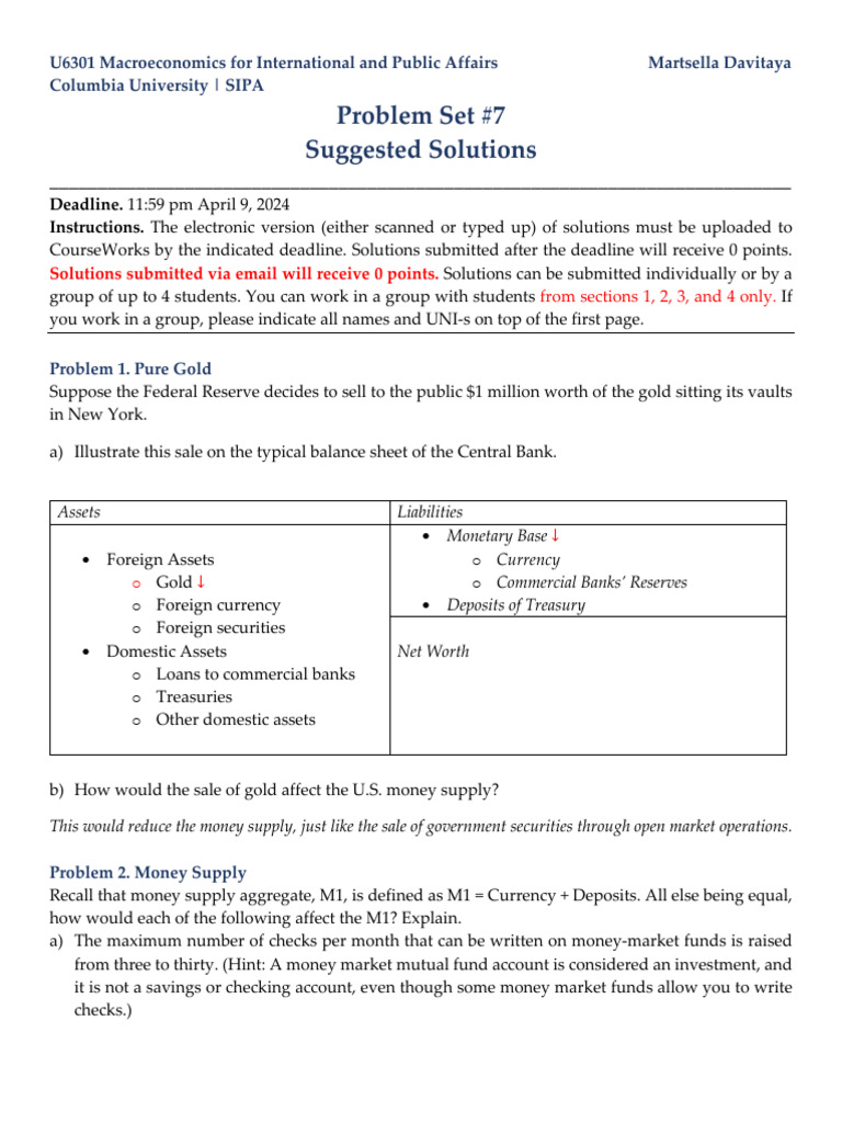 Homework - 7 Answer Key | Download Free PDF | Money Supply | Money