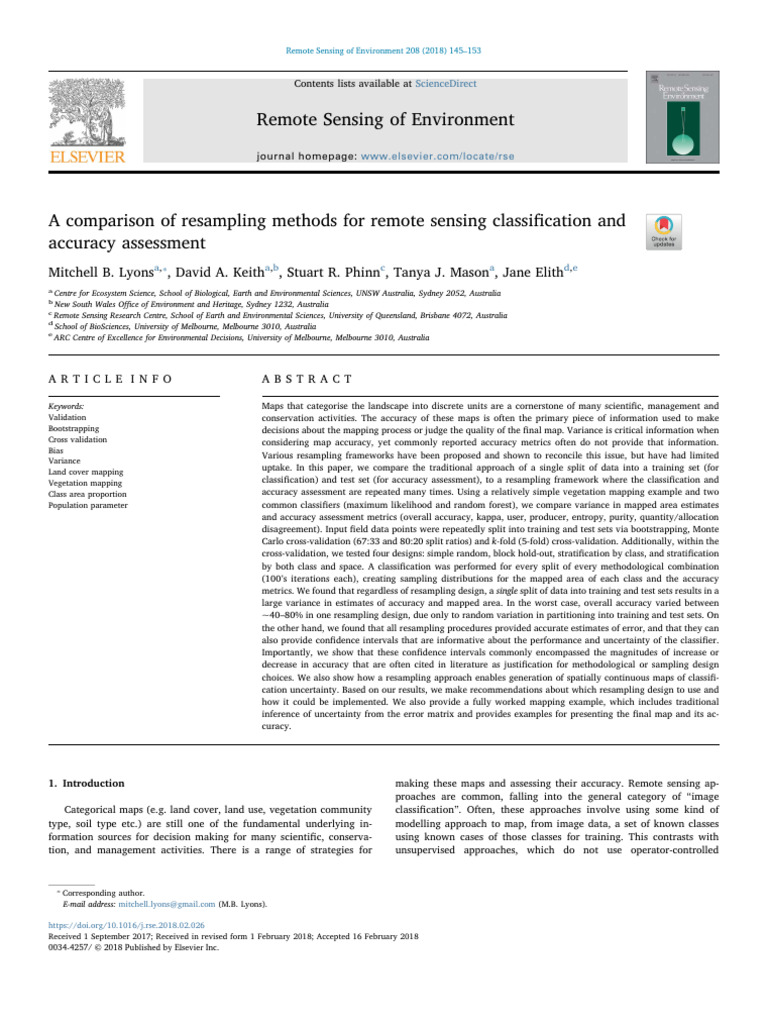 A Comparison of Resampling Methods For Remote Sensing Classification and Accuracy Assessment ...