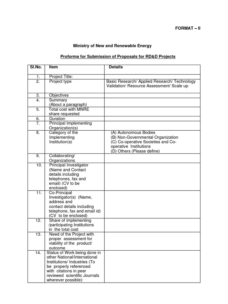 MNRE RD&D Project Proposal Format | PDF
