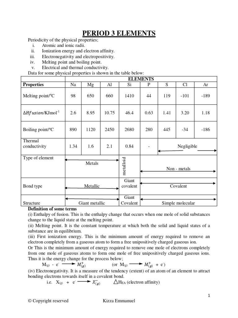 Period 3 Elements | PDF | Ionic Bonding | Ion