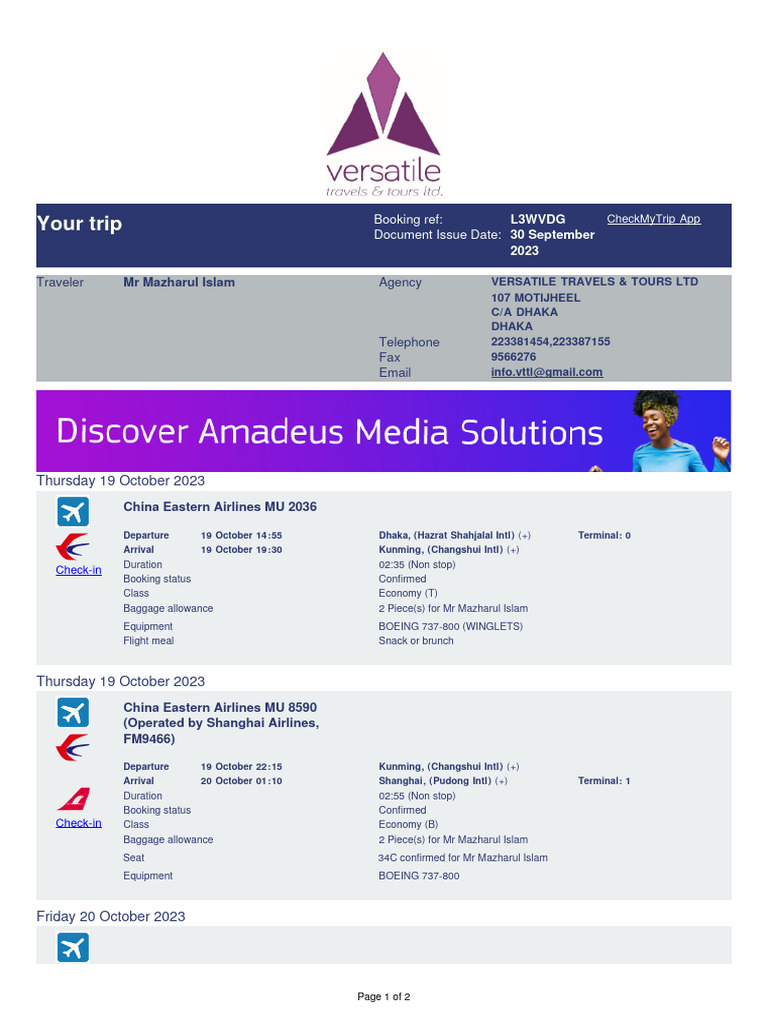 Itinerary 1 | PDF | Airlines | Aviation