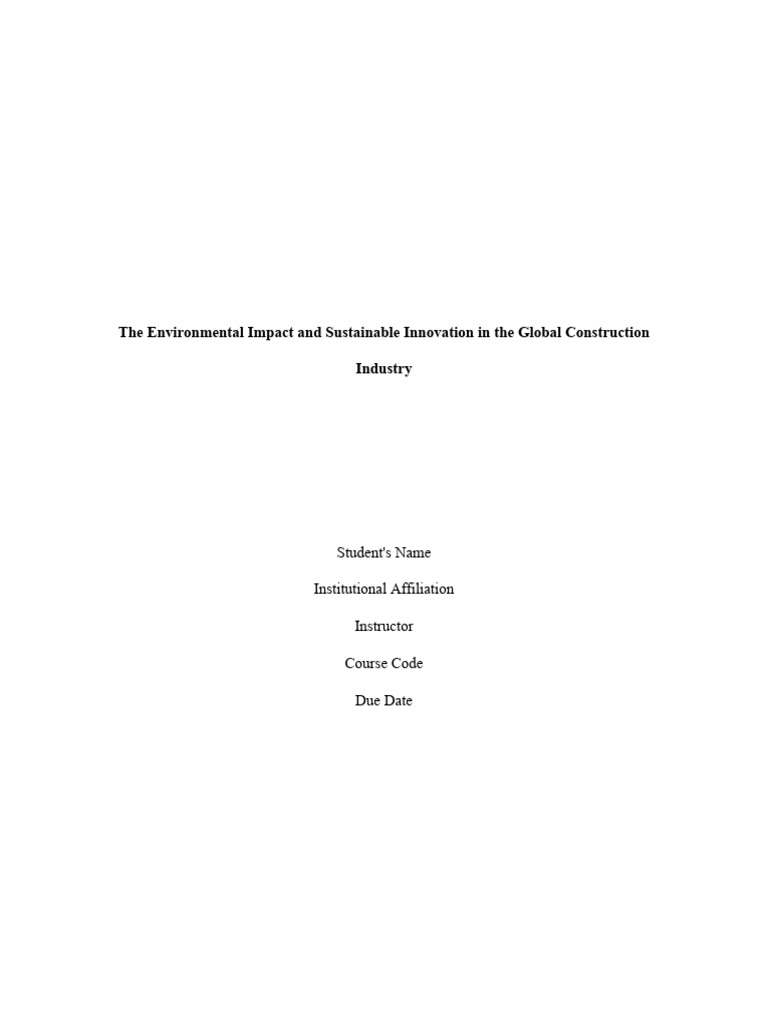 The Environmental Impact and Sustainable Innovation in The Global ...