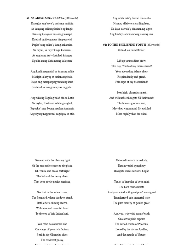 Jose Rizal Famous Poems | PDF