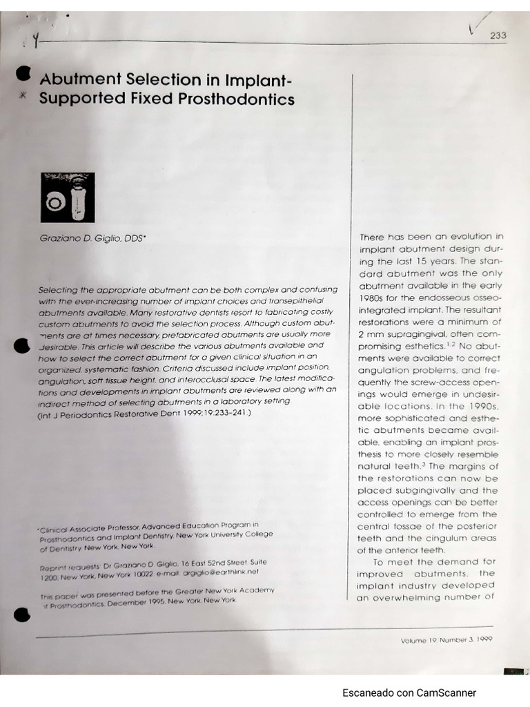 Abutment Selection in Implant Supported Fixed Prosthodontics | PDF