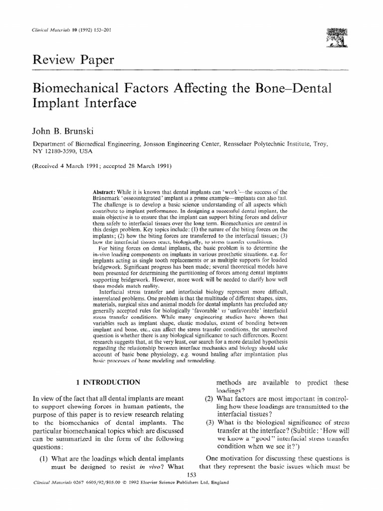Biomechanical Factors Affecting The Bone Dental Implant Interface | PDF ...