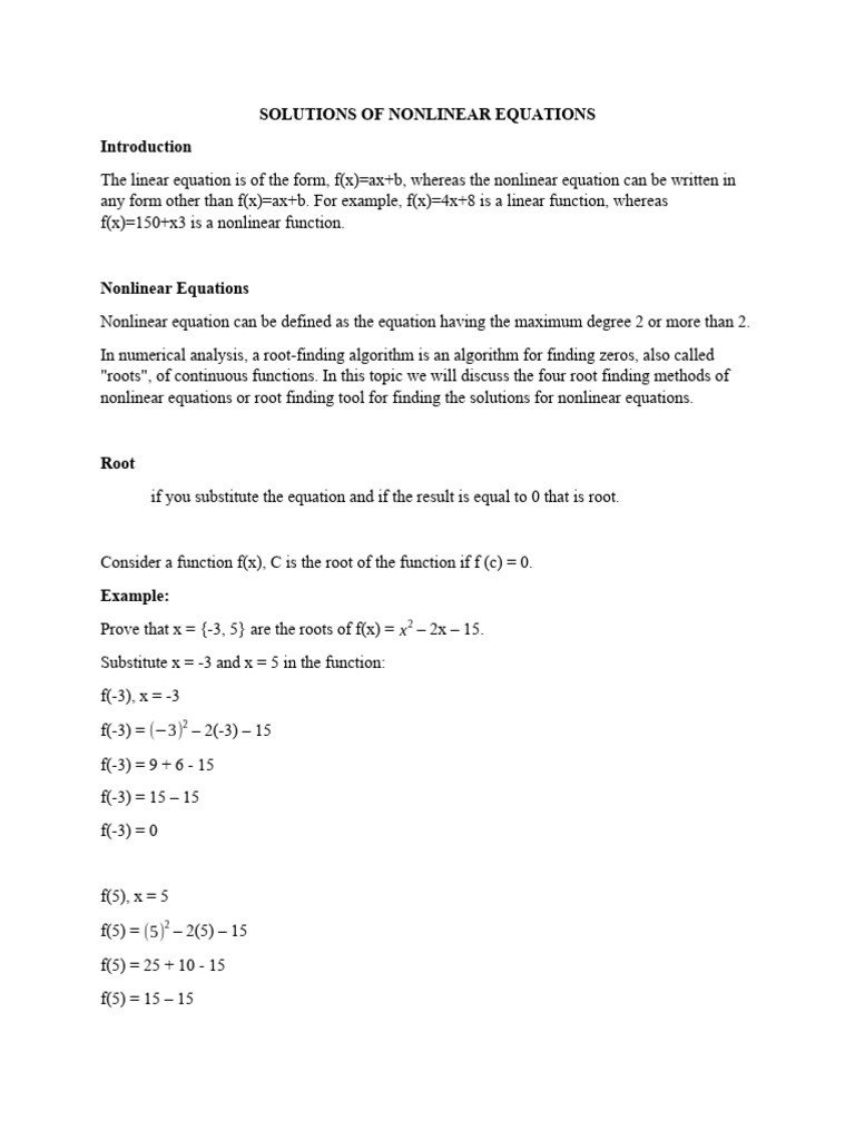 Solutions of Nonlinear Equations Report Shanne | PDF | Equations ...