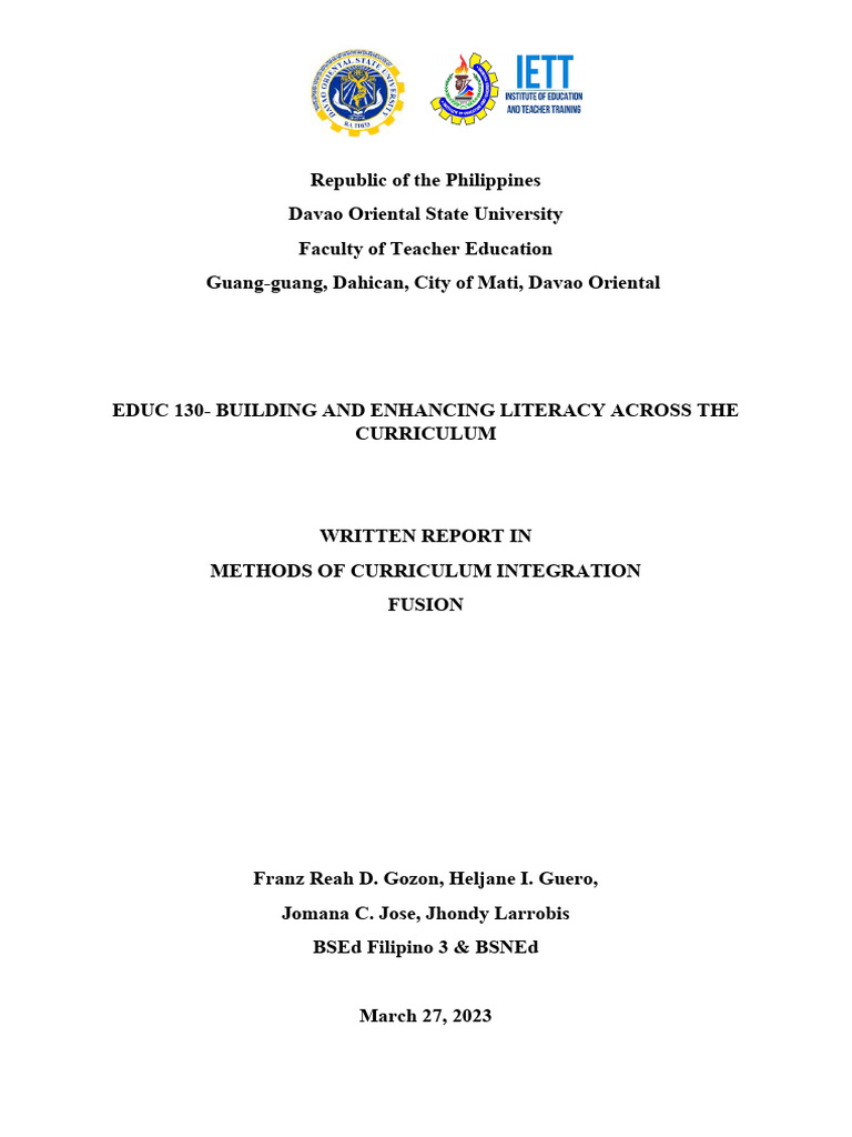 EDUC 130 WRITTEN REPORT (Fusion) | PDF | Learning | Curriculum