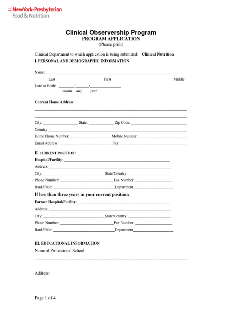 Clinical Observership Application Clinical Nutrition | PDF ...