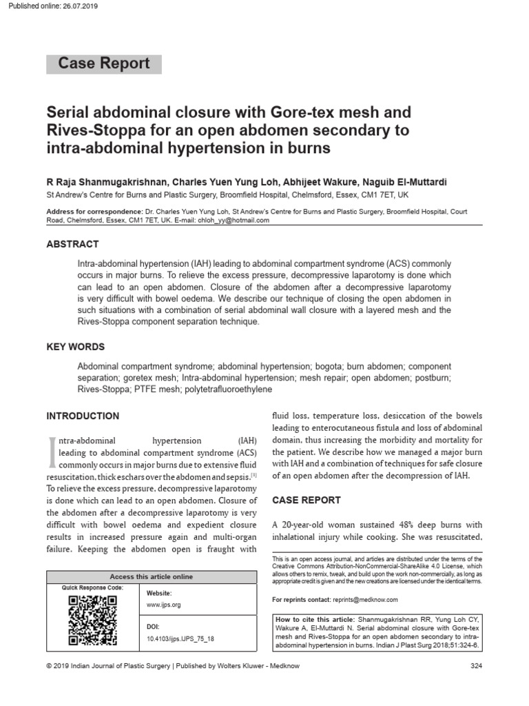 Serial Abdominal Closure With Gore Tex Mesh and | PDF | Abdomen ...
