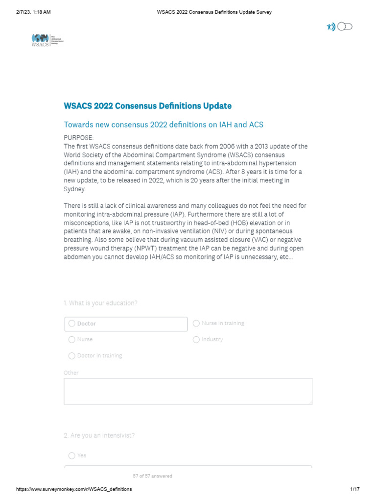 WSACS 2022 Consensus Definitions Update Survey | PDF | Clinical ...