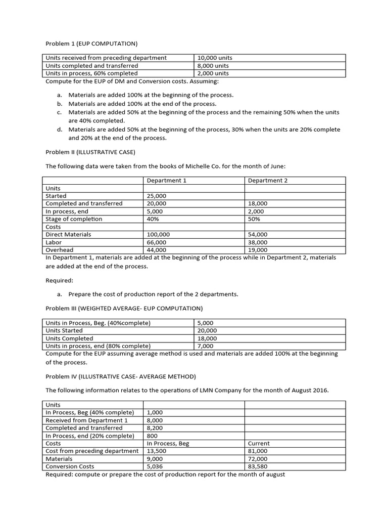 Process Costing Pdf Inventory Business Economics