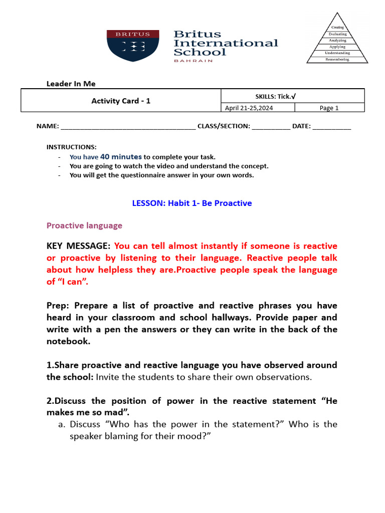 LIM-Activity Proactive Vs Reactive | PDF | Career & Growth