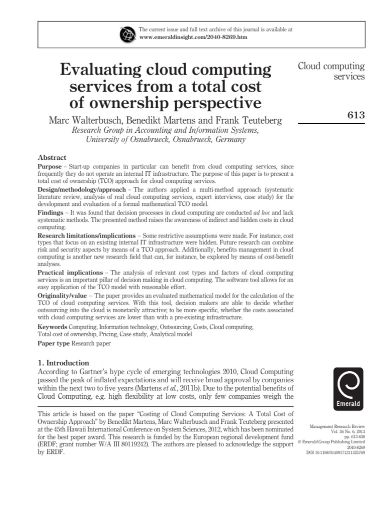 Evaluating Cloud Computing Services From A Total Cost of Ownership Perspective | PDF | Cloud ...