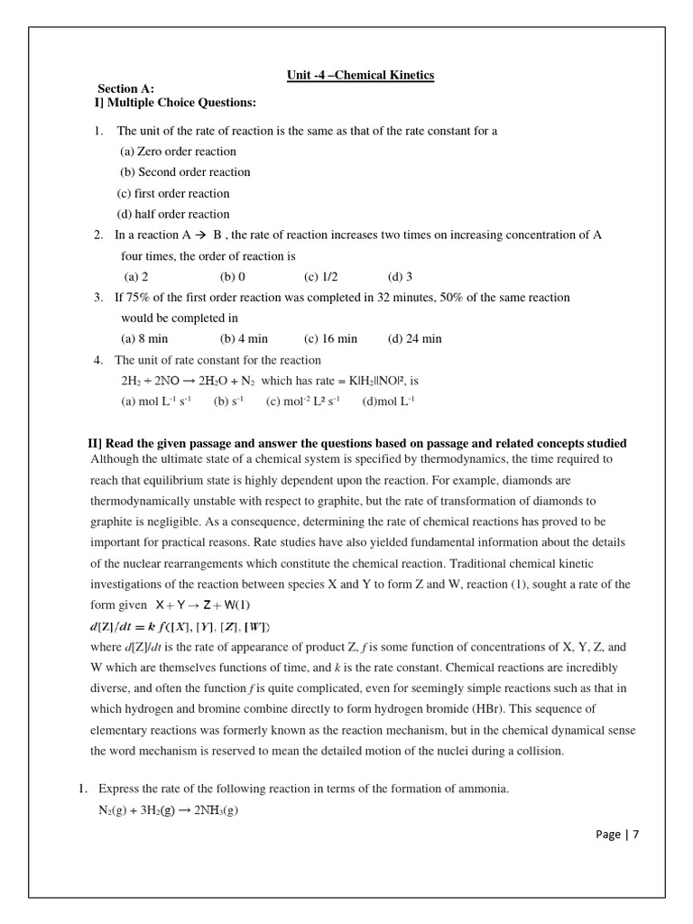 Chemical Kinetics Assignment | PDF | Reaction Rate | Chemical Reactions
