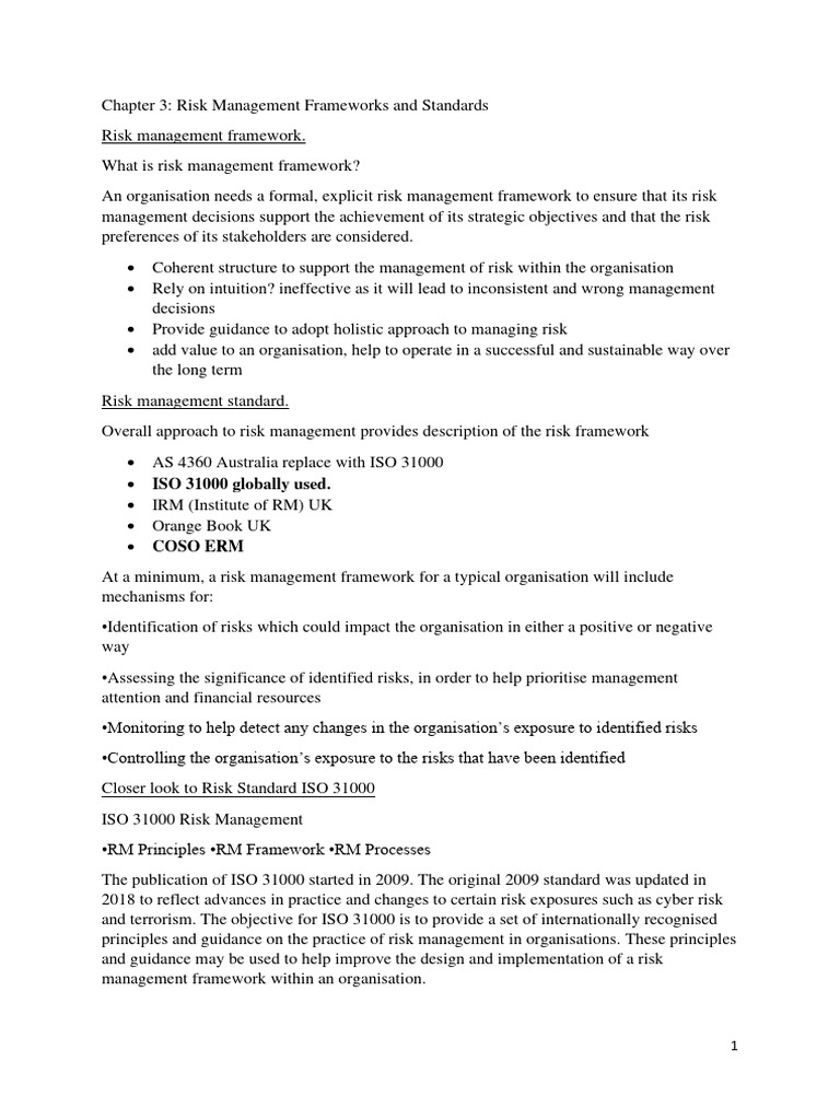 Chapter 3 Risk Management Frameworks and Standards | PDF | Risk ...
