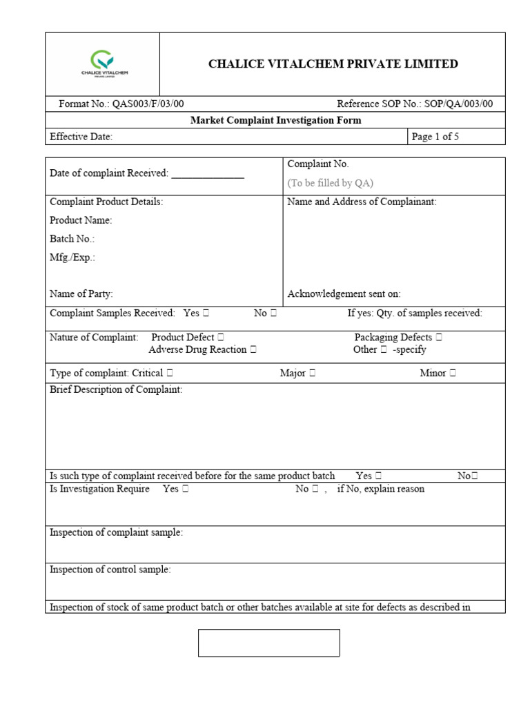 Qas003-F02-00 Market Complaint Reply Form | PDF | Production And ...