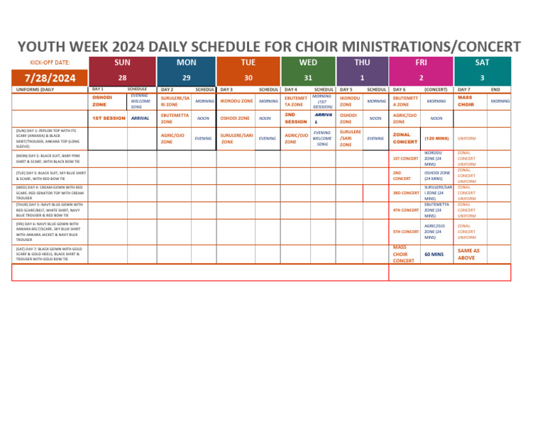 Youth Week 2024 Schedule & Uniforms | Download Free PDF | Human ...