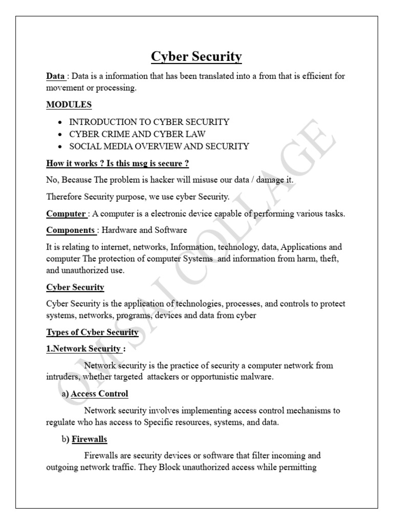 Cyber Security Unit 1 Full Pdf World Wide Web Internet And Web