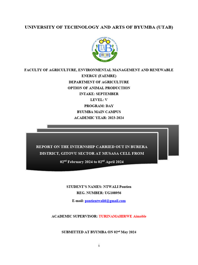 Internship Report: Animal Production at UTAB | PDF | Wound | Theory