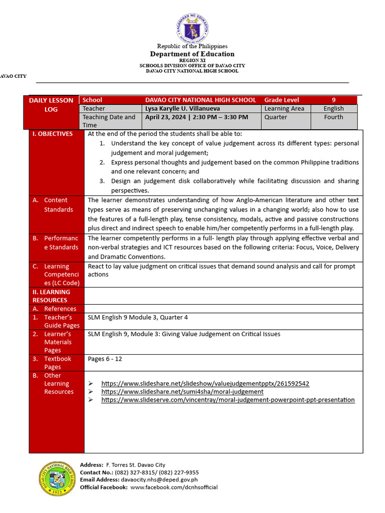 LP Final Demo GRD9 Value Judgement 2 | PDF | Morality | Learning