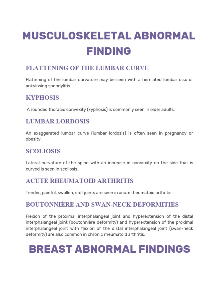 Musculoskeletal Abnormal Finding: Flattening of The Lumbar Curve | PDF ...