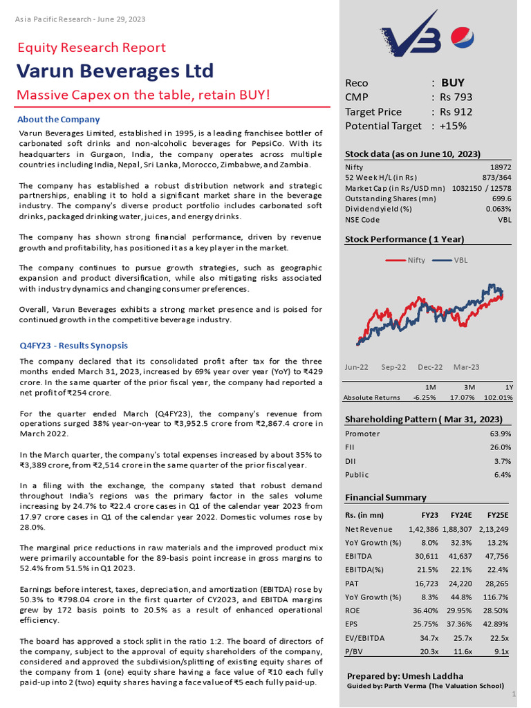 Varun Beverages | PDF | Net Income | Economies